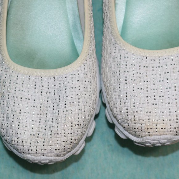 Skechers | Shoes | Skechers Silver Weaved Slip On Sneakers Sz 85 | Poshmark